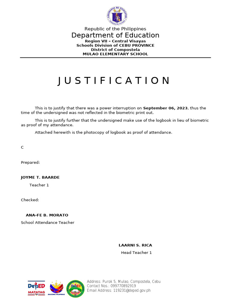 Attendance Justification for Power Interruption | PDF