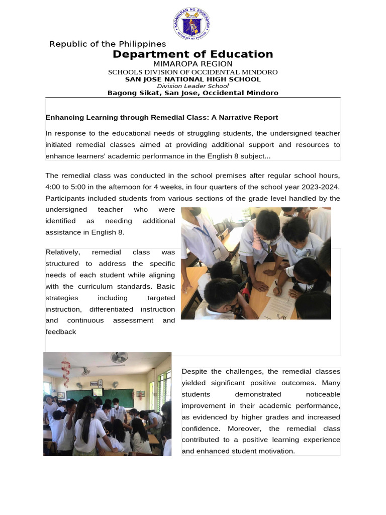Enhancing English Learning: Remedial Class Report | PDF ...
