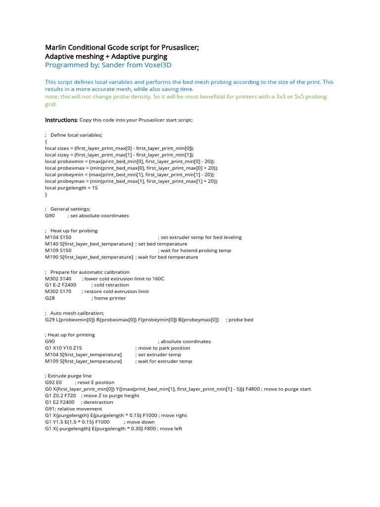 Marlin (Mesh+Purge) Conditional Gcode Script For Prusaslicer | PDF