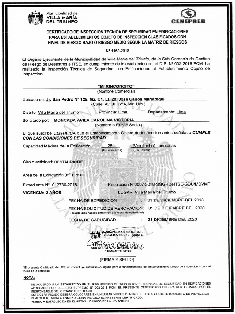 Certificado Itse | PDF