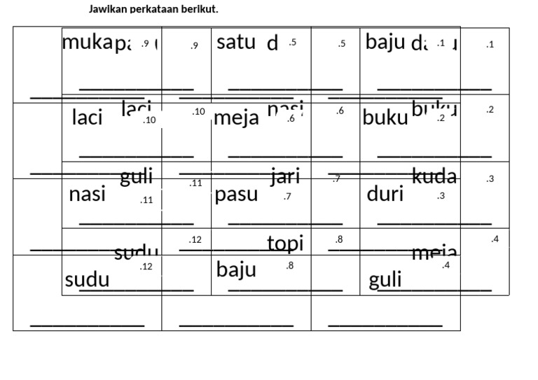 t1 - Jawikan Suku Kata Terbuka3 2 Suku Kata Mudah | PDF