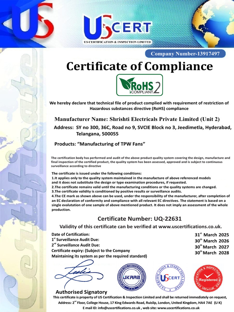 Soft Shrishti Electricals Private Limited (Unit 2) Rohs | PDF | Audit
