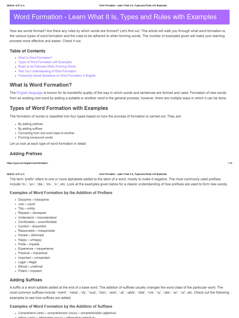 Word Formation: Types, Rules, and Examples | PDF | Word | Adjective