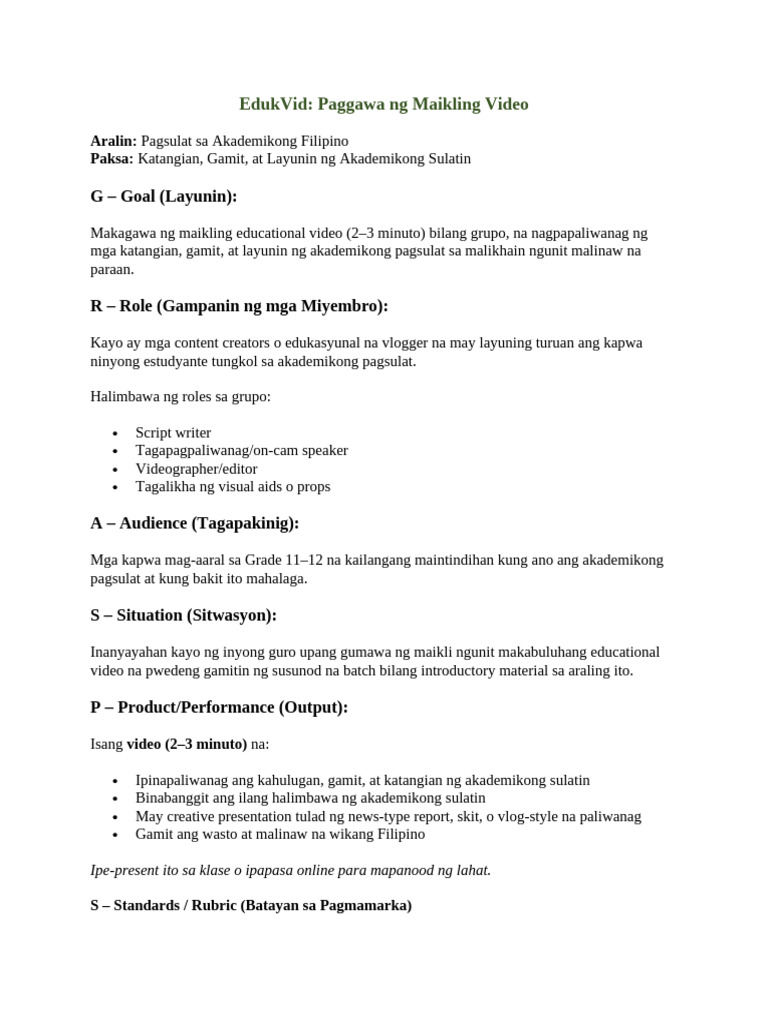 Grade 12 1st Grading 1st Performance Task | PDF