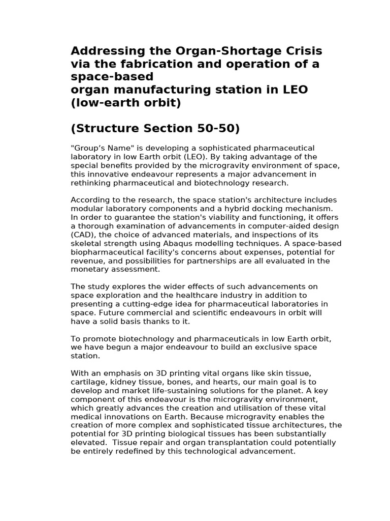 Space-Based Organ Manufacturing Solutions | PDF | Composite Material ...