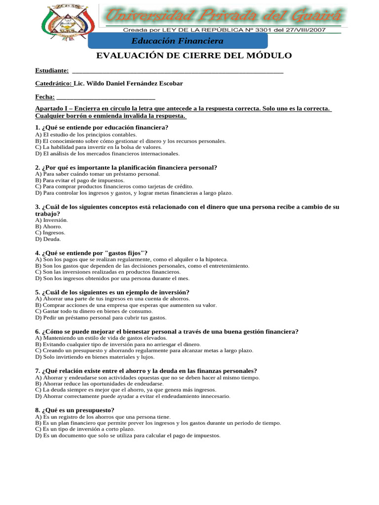 Evaluación de Cierre Educ. Financiera Imprimir | PDF | Interés | Ahorro