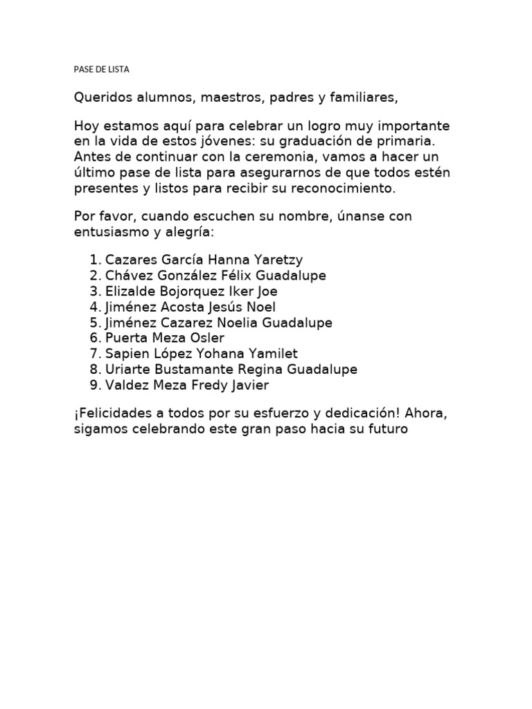 Pase de Lista | PDF