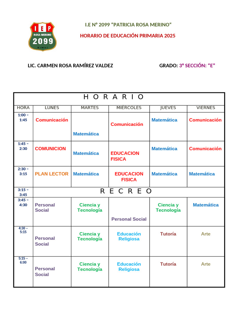 Horario Cuadro | PDF
