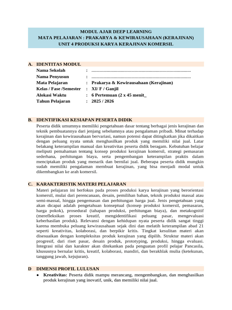 Modul Unit 4 Produksi Karya Kerajinan Komersil | PDF