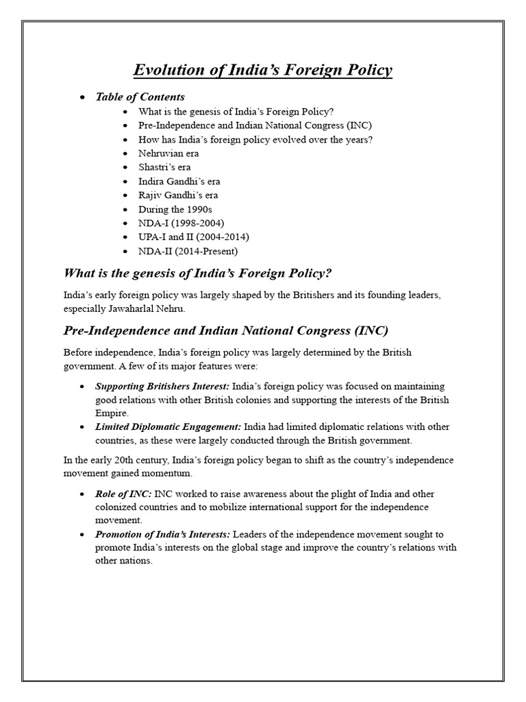 Evolution of India's Foreign Policy (1947-2024) | PDF | Indian National ...