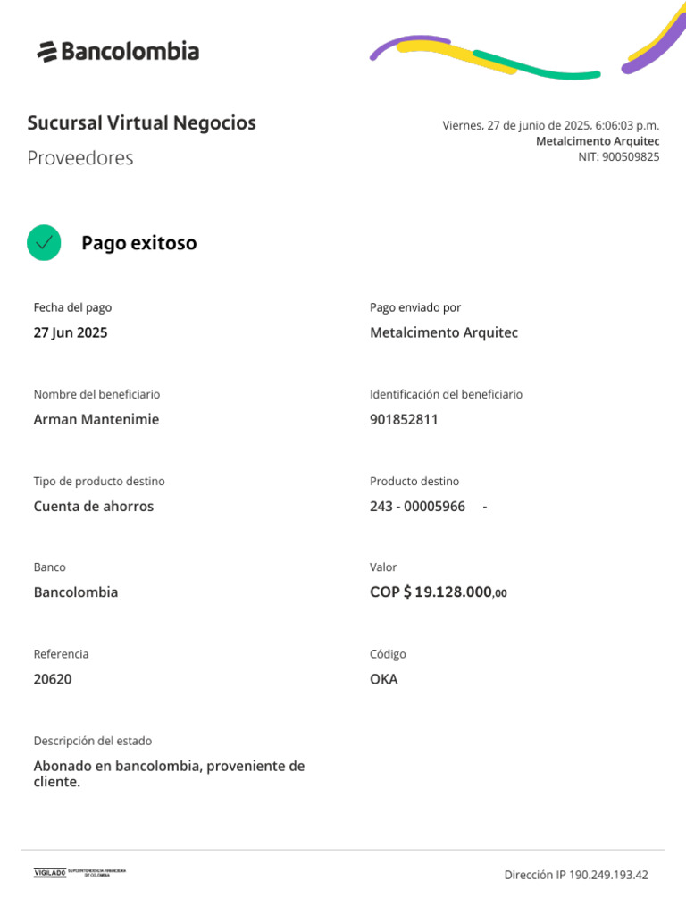 Pago exitoso a Arman Mantenimie | PDF