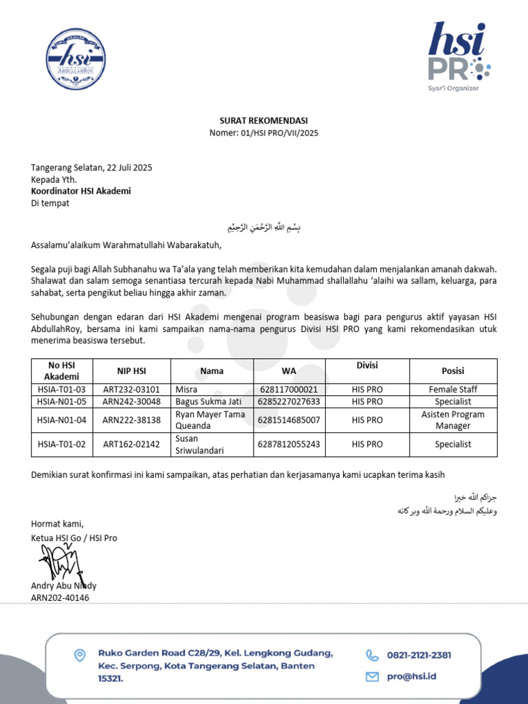 Rekomendasi Beasiswa HSI PRO 2025 | PDF