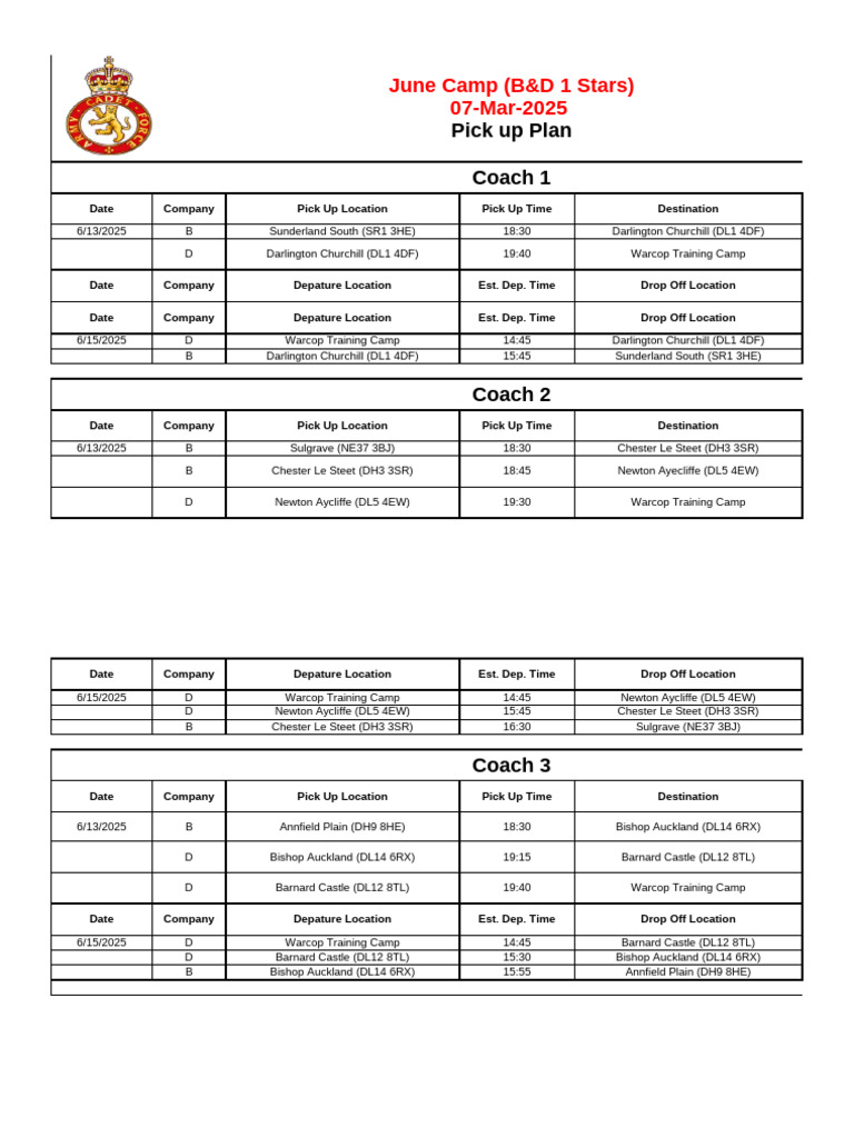 June Camp 2025 - Pick Up Plan V1 | PDF