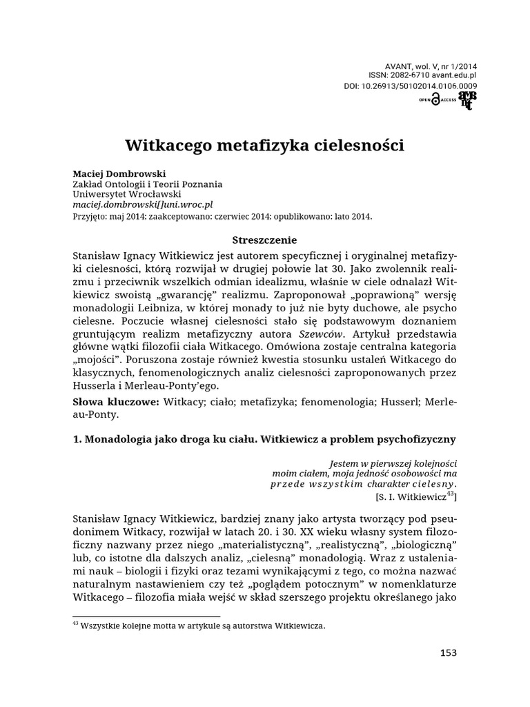 Witkacego Metafizyka Cielesnosci | PDF