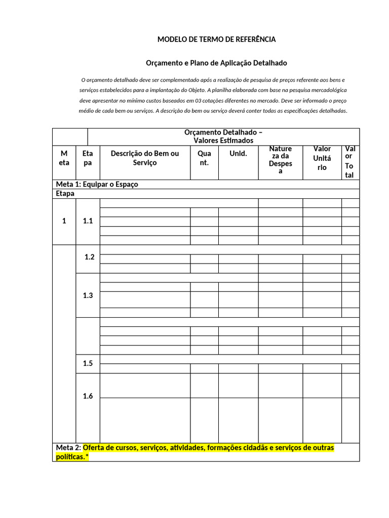 Anexo Viil Modelo de Termo de Referência - SNJ | PDF