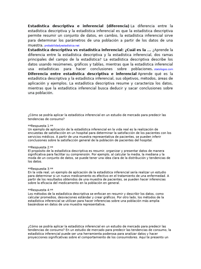 Estadística Descriptiva e Inferencial | PDF | Estadísticas descriptivas | Estadísticas
