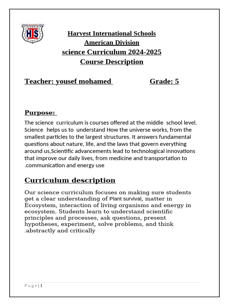5th Grade Science Curriculum Overview | PDF