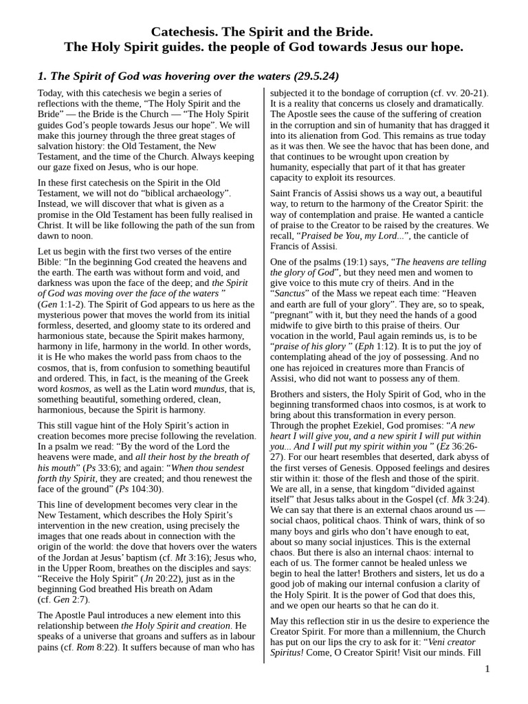 Catechesis The Spirit and The Bride | PDF | Jesus | Anointing