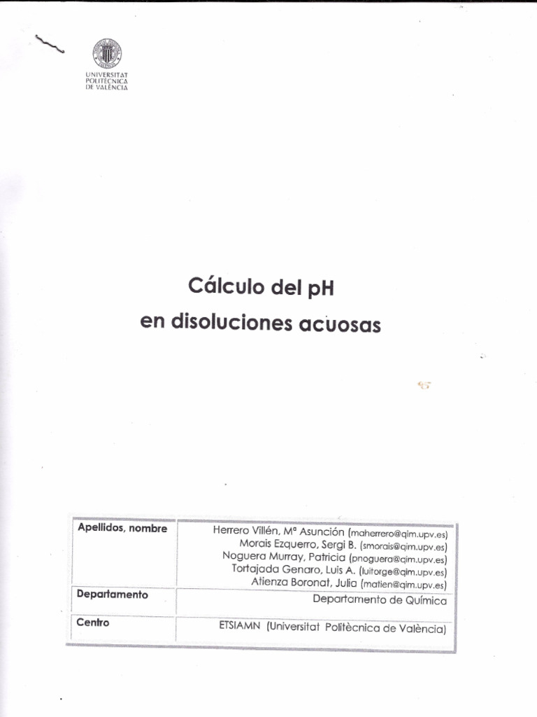 Calculo Del PH en Disoluciones Acuosas | PDF