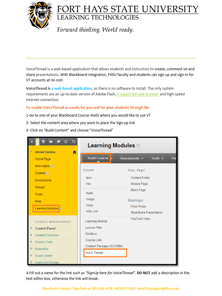 VoiceThread Signup for FHSU Blackboard | PDF