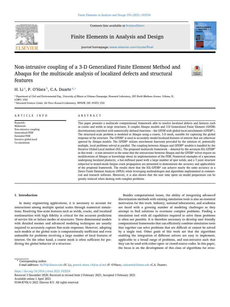 Non-Intrusive Coupling of a 3-D Generalized Finite Element Method and Abaqus for the Multiscale ...