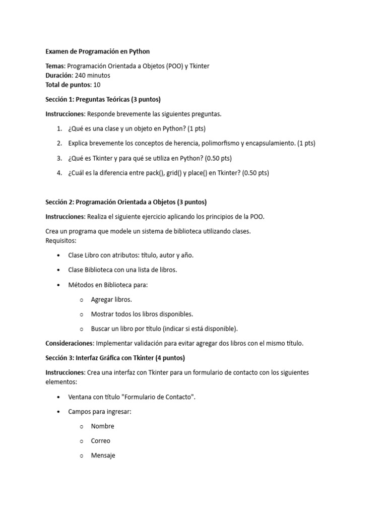 Examen de Programación en Python | PDF