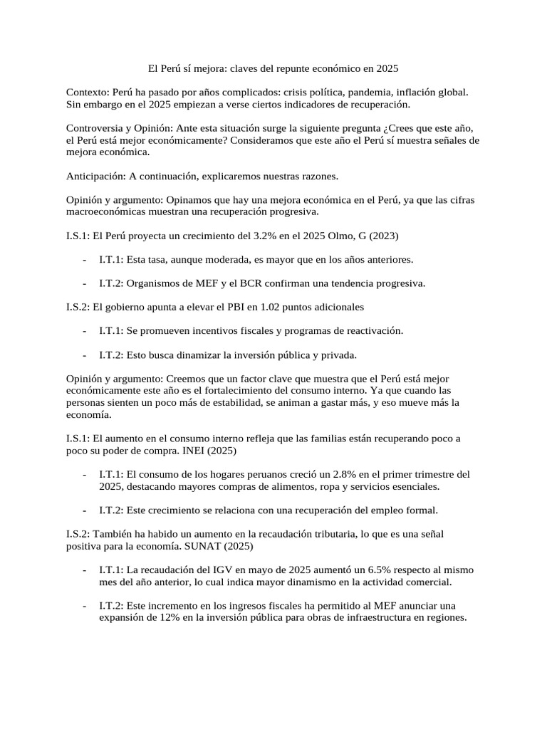 Esquema Final | PDF | Perú | Ciencias económicas