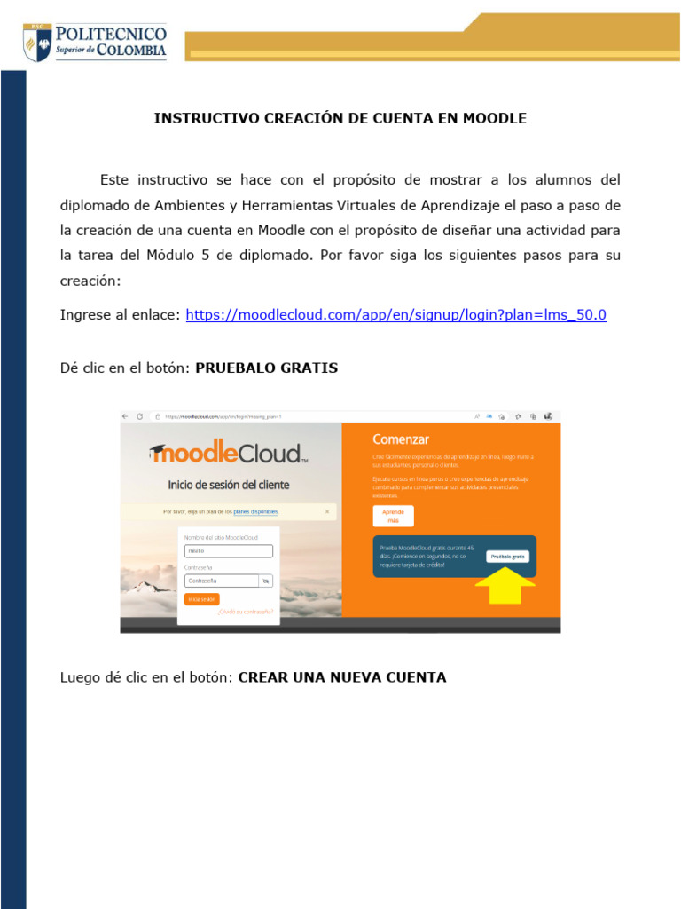 Instructivo Creación de Cuenta en Moodle 2023 | PDF