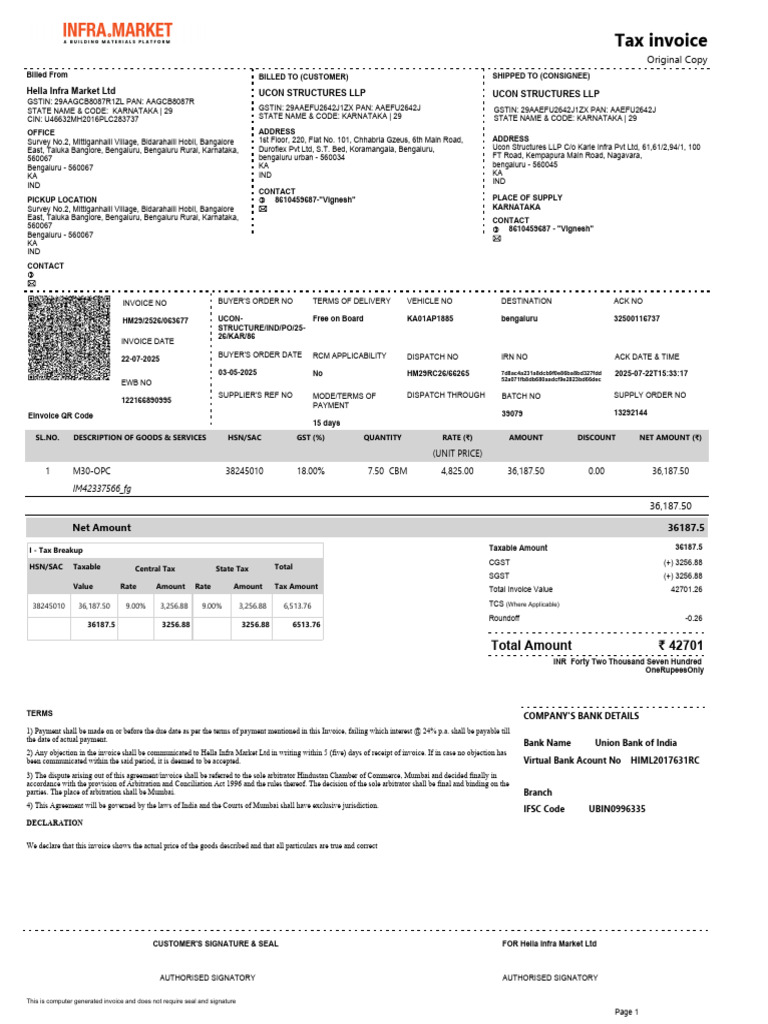 UCON Structures LLP Tax Invoice | PDF | Invoice | Signature
