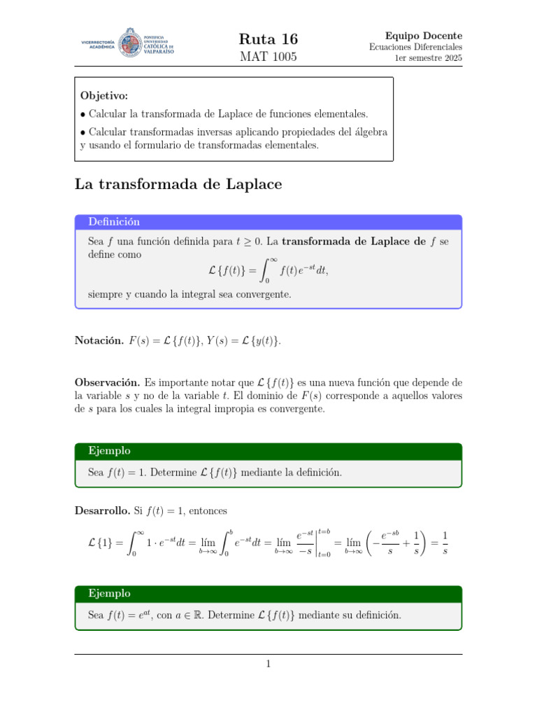 Clase 16 - Transformada de Laplace | PDF | Transformada de Laplace | Integral
