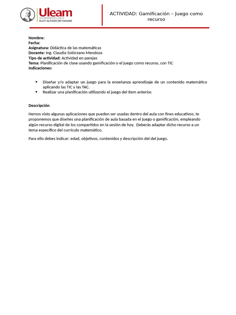 Planificación de Clase con Gamificación | PDF