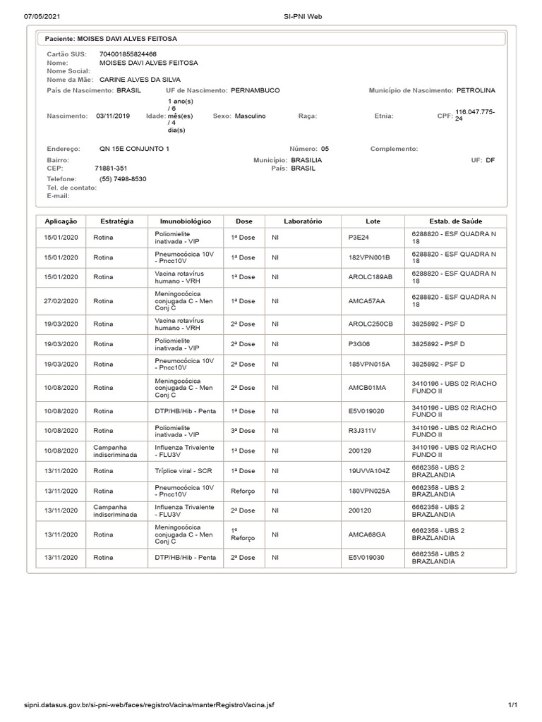 Si-pni Web- Moises Davi | PDF | Pediatria | Vacinação