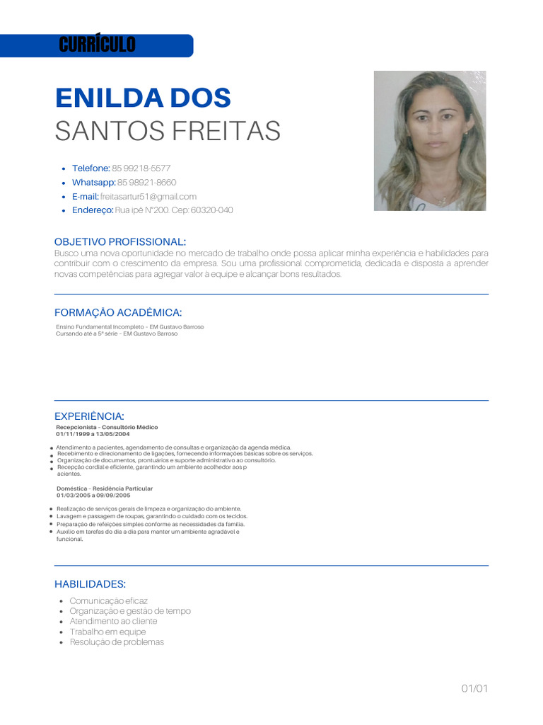 Currículo de Enilda dos Santos Freitas | PDF