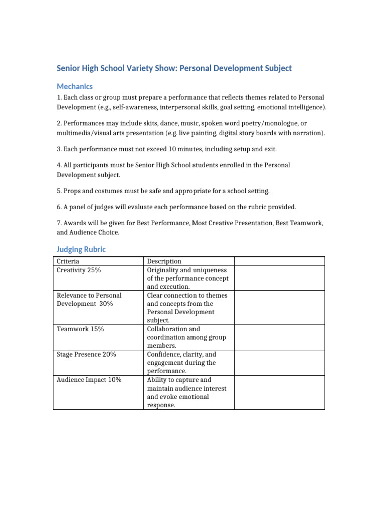 Senior High School Personal Development Show | PDF
