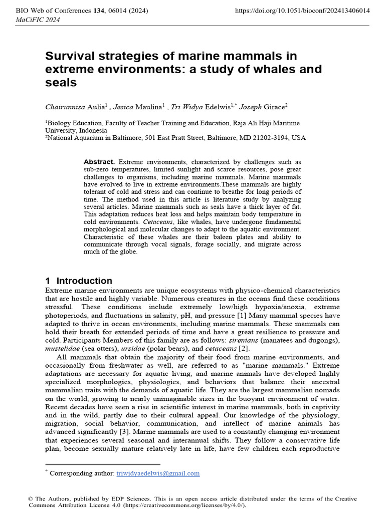 Survival Strategies of Marine Mammals in Extreme e | PDF | Marine ...
