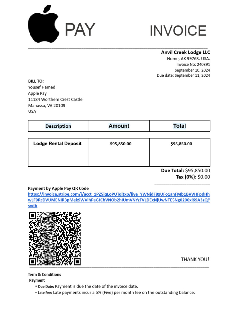 APPLE PAY Invoice 95K ACL Hamed | PDF
