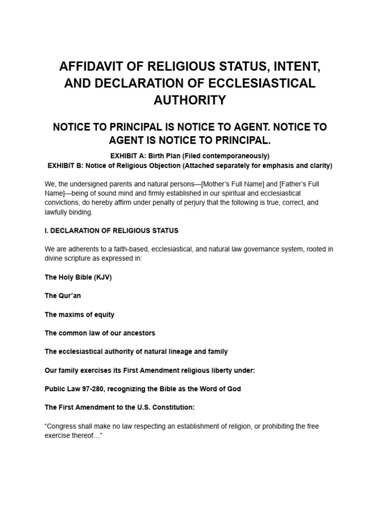Religious Status Affidavit for Birth Rights | PDF | Justice | Crime ...