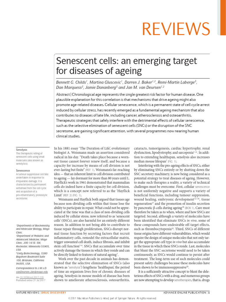 2017 Senescent cells-- an emerging target for diseases of ageing | PDF | Apoptosis | Cell Cycle