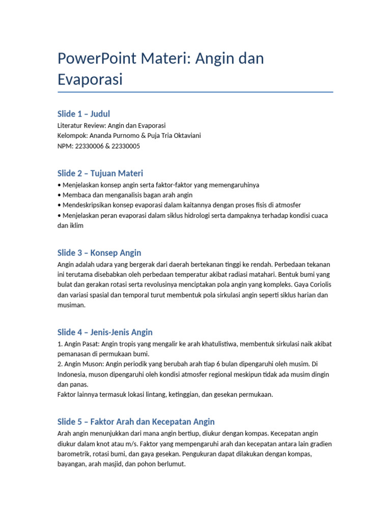 Materi Angin Dan Evaporasi | PDF