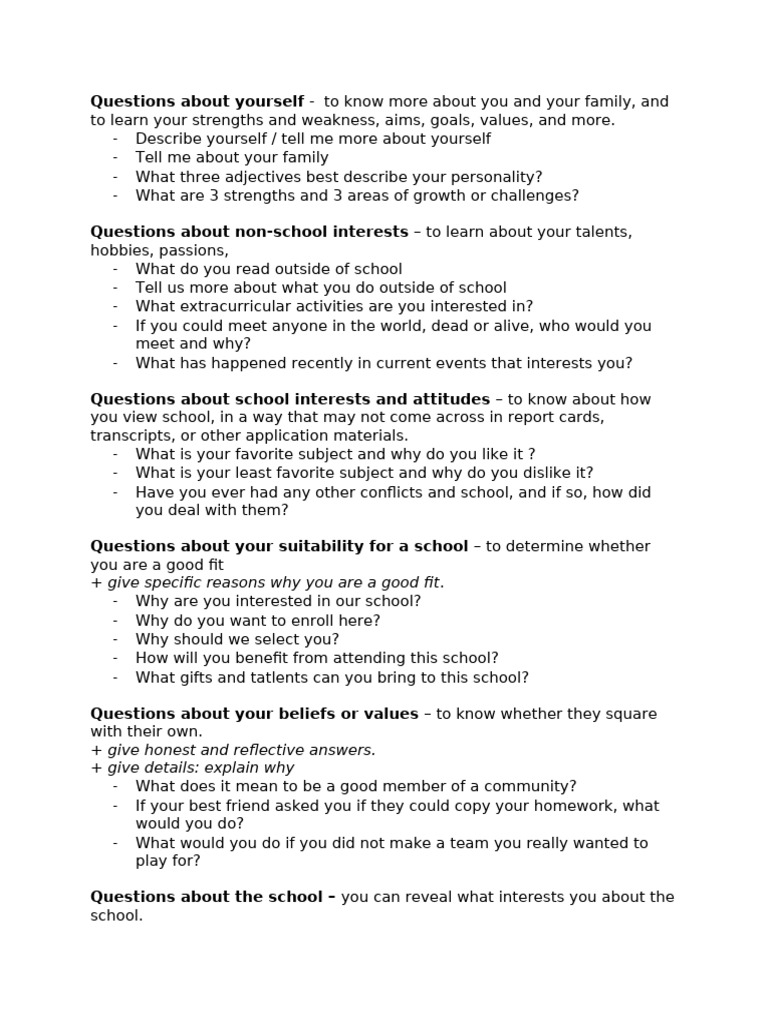 School Interview Questions | PDF