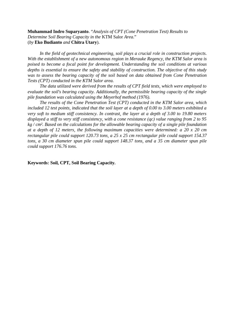 CPT Analysis for Soil Capacity in KTM Salor | PDF