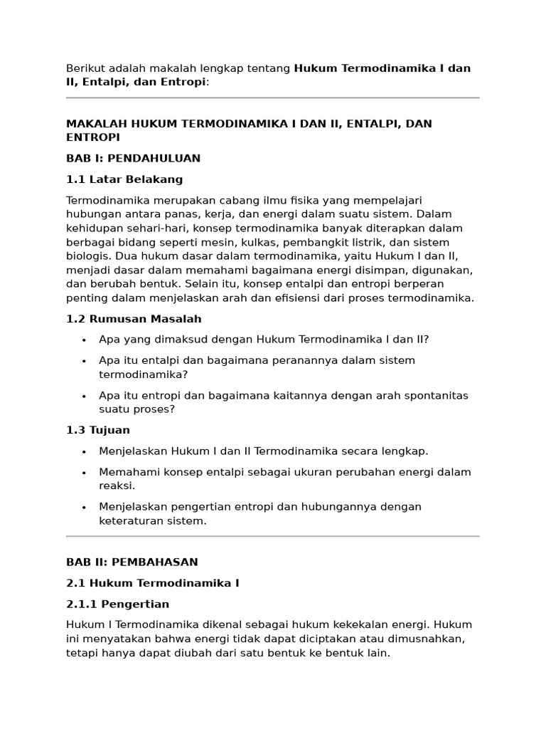Hukum Termodinamika I Dan II | PDF