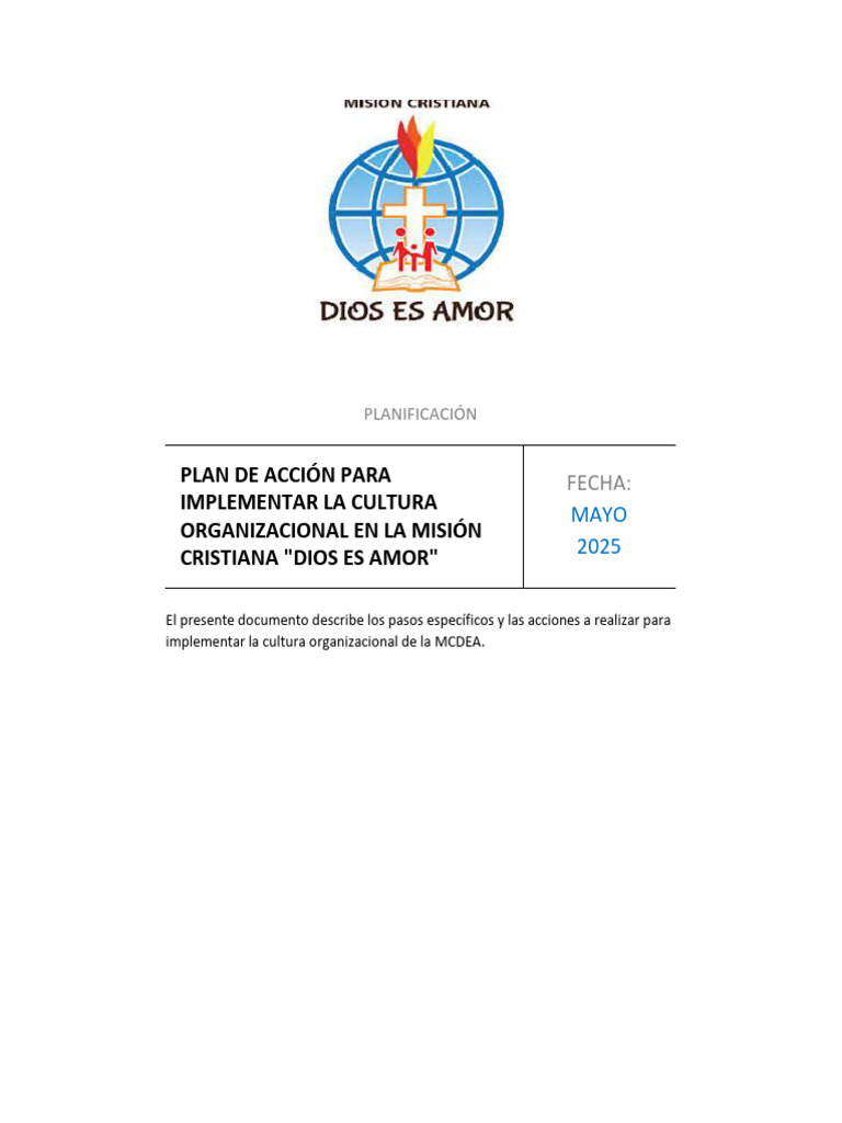 Implementación de Cultura Organizacional MCDEA | PDF | Iglesia ...
