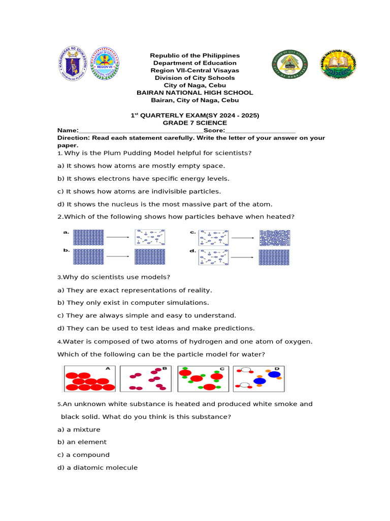 Periodical Test Grade 7 Sy 2024-2025 | PDF | Mixture | Solubility