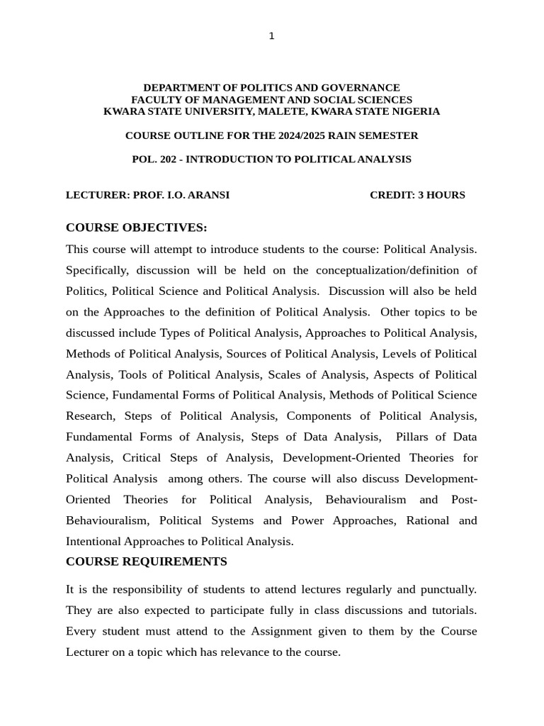 Pol. 202 Introduction To Political Analysis | PDF | Social Network | Linear Regression