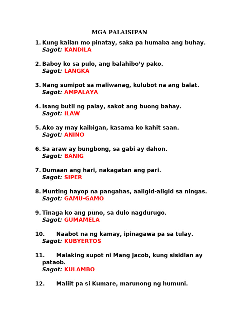 Mga Palaisipan | PDF