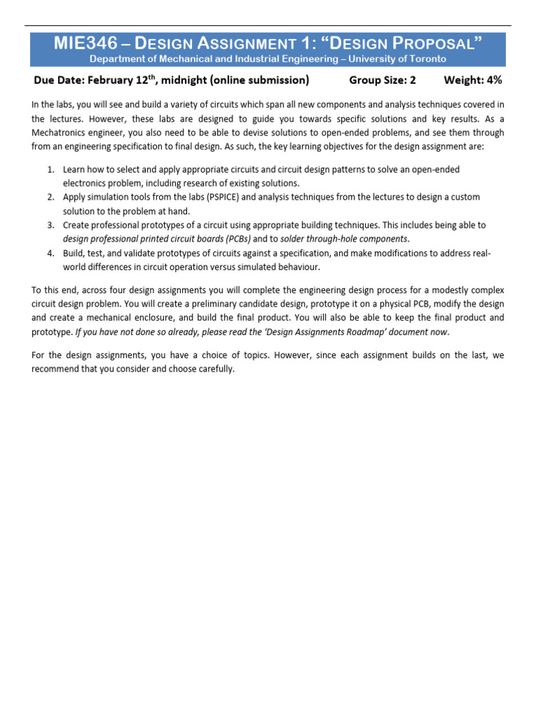 MIE346 Design Assignment 1 PDF | PDF | Operational Amplifier ...