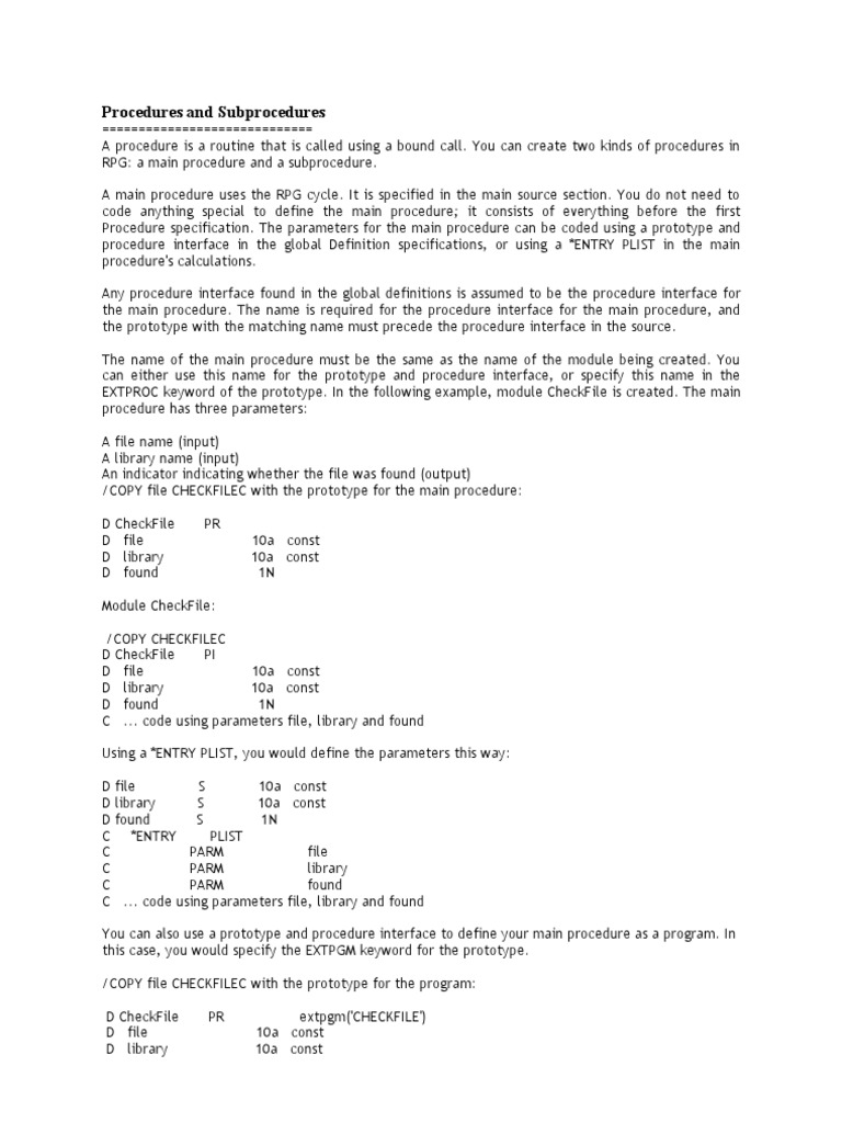 Procedures and Sub Procedure | PDF | Subroutine | Ibm Rpg