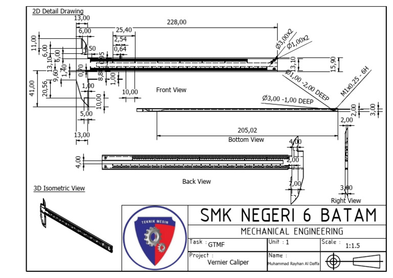 2D Drawing of Vernier Caliper | PDF