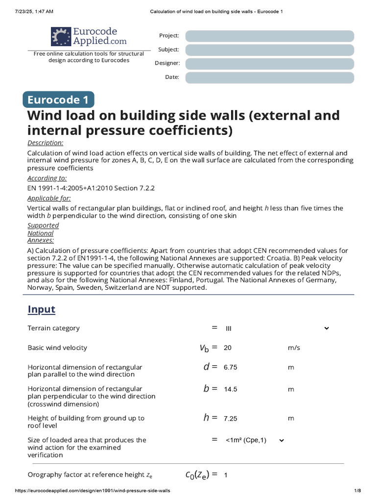 Calculation of Wind Load on Building Side Walls Cpe1- Eurocode 1 | PDF | Wound | Pressure